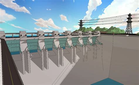 댐 수력발전소와 에너지 연구소세트