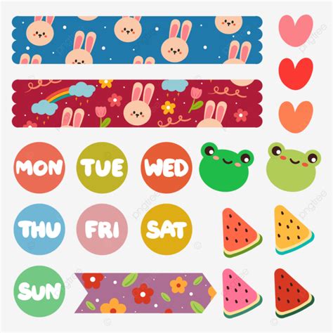 귀여운 플래너 스티커와 아이콘 일러스트 세트 플래너 스티커 상 스티커 Png 일러스트 및 벡터 에 대한 무료 다운로드 Pngtree