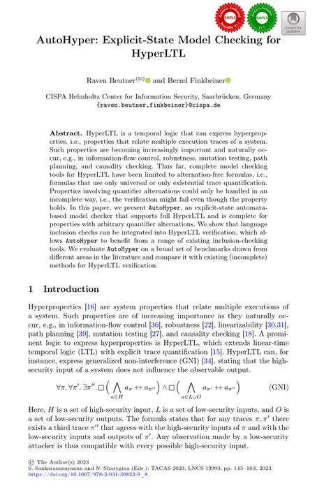 Pdf Autohyper Explicit State Model Checking For Hyperltl