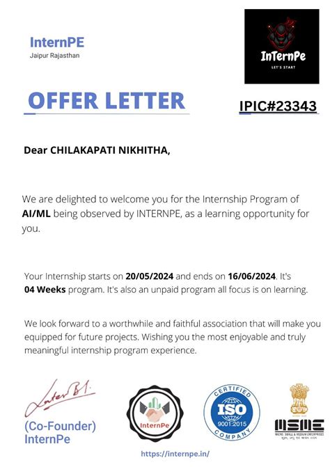 Nikhitha Chilakapati On Linkedin Intern Internpe Ai