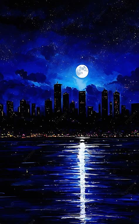 Latar Belakang Kota Bulan Di Malam Hari Dalam Wallpaper 4k Dengan Latar Belakang Langit Biru