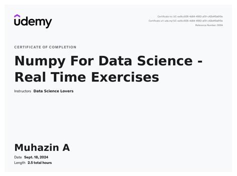Completed Numpy For Data Science Course On Udemy Muhazin A Posted On