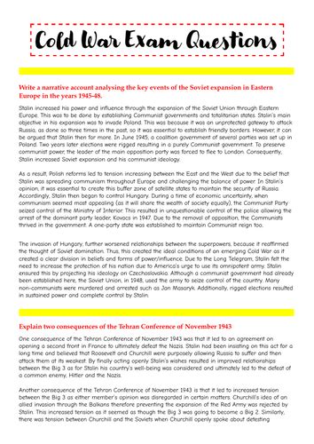 Gcse History Edexcel Model Answers The Cold War Teaching Resources