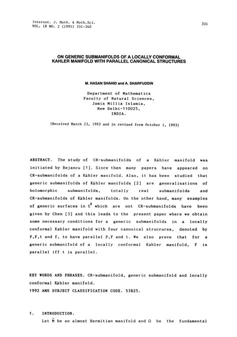 Pdf On Generic Submanifolds Of A Locally Conformal Kahler Manifold With Parallel Canonical