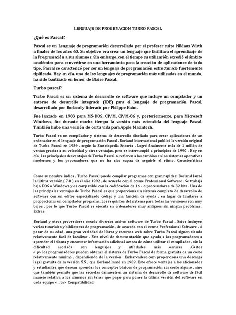 Lenguaje De Progrmacion Turbo Pascal Pdf Informática Programación
