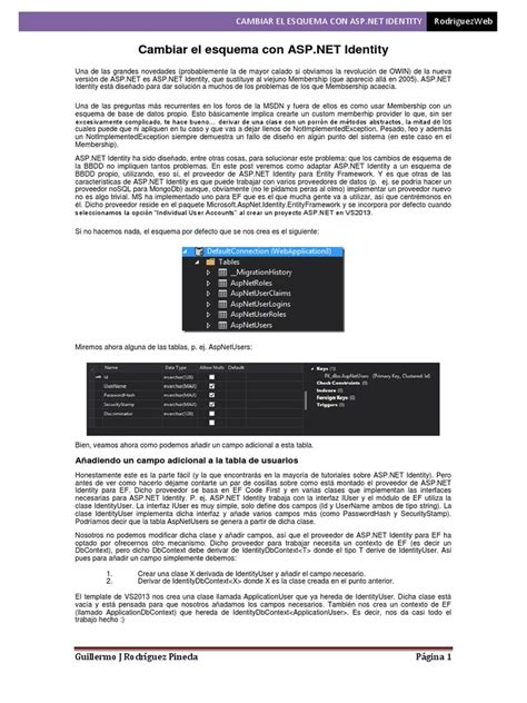 Cambiar El Esquema Con Asp Net Identity Pdf Interfaces Gráficas De Usuario Mongo Db