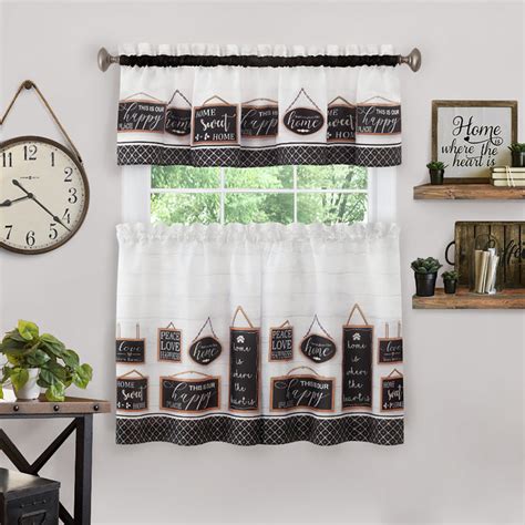 Modern Farmhouse Window Curtain Set Black Valabce 58x13 Inches Tier