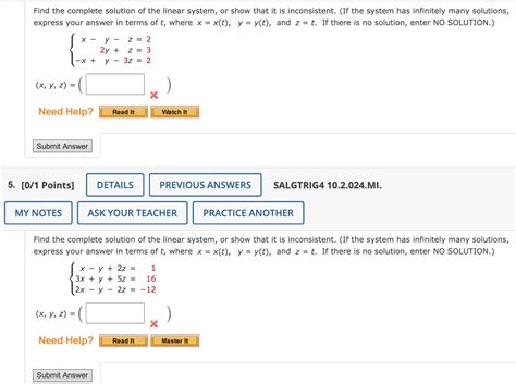 solved find the complete solution of the linear system or