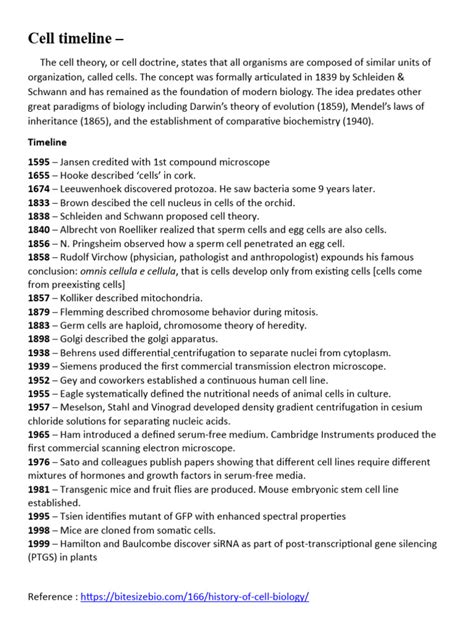 Cell Timeline Pdf Cell Biology Biology
