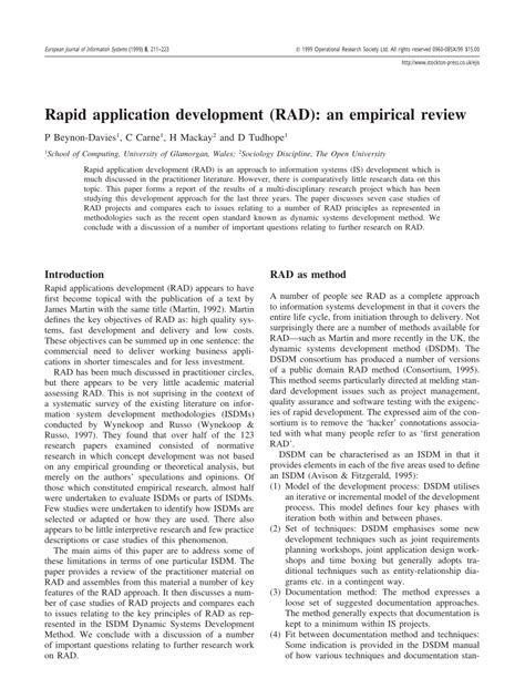Pdf Rapid Application Development Rad An Empirical Review