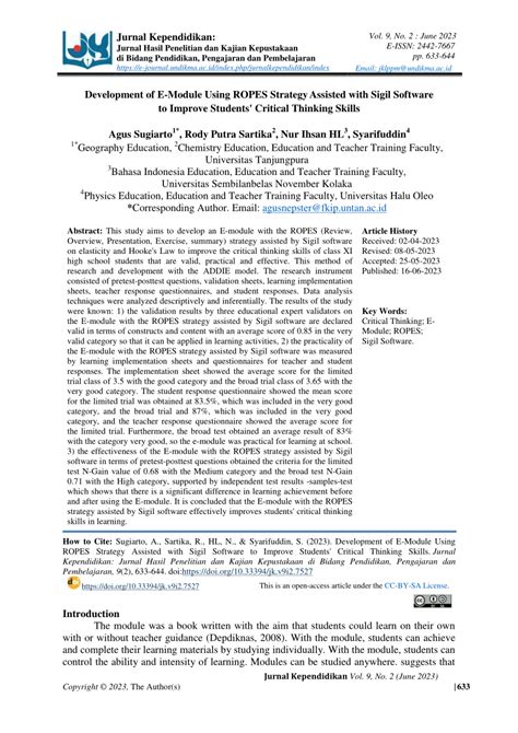 Pdf Development Of E Module Using Ropes Strategy Assisted With Sigil Software To Improve