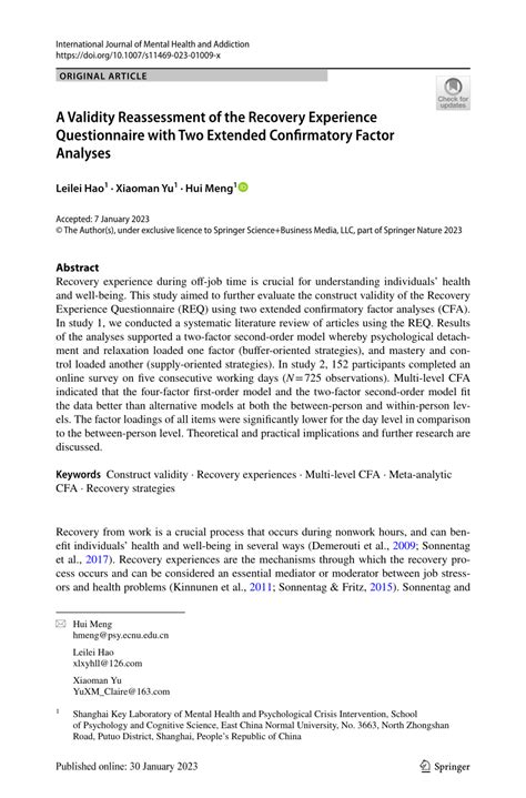 Pdf A Validity Reassessment Of The Recovery Experience Questionnaire