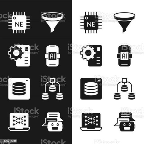 Set Artificial Intelligence Ai Neural Network Processor Cpu Funnel Filter Server Data Chat Bot