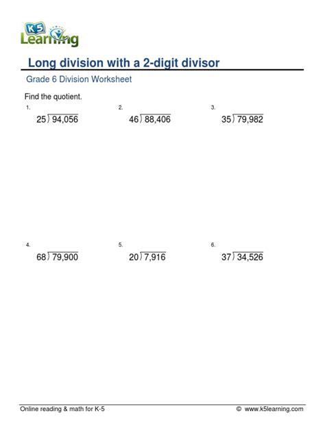 grade 6 long division by 2 digit divisors e pdf