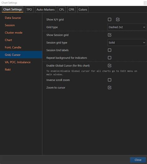 Grid Cursor Settings Exocharts Help