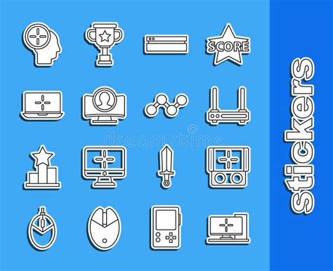 Set Line Computer Monitor Portable Video Game Console Router And Wi Fi Signal Video Create