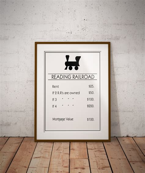 Monopoly Railroad Art Print Custom Title Deed Digital Print Etsy Uk