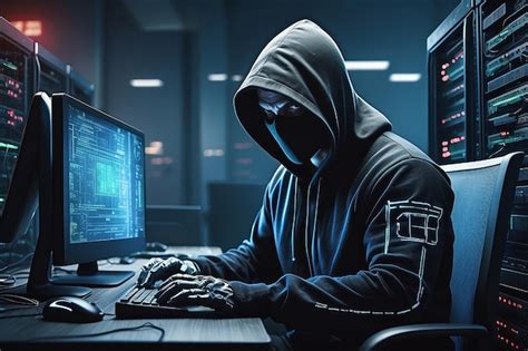 Premium Photo Hacker Cyber Criminal With Laptop And Server Room