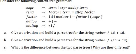 solved consider the following context free grammar expr