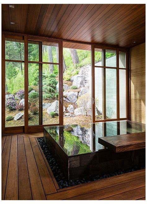 Japanese Design Inspired Pool House And Spa Showcases Stunning Lake