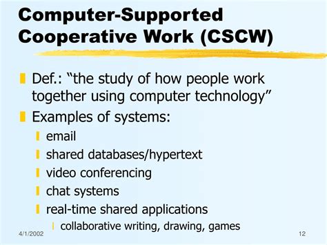 Ppt Computer Supported Cooperative Work Cscw Powerpoint Presentation Id 9094798