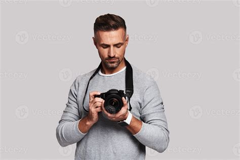 Confident Photographer Good Looking Young Man Holding Digital Camera