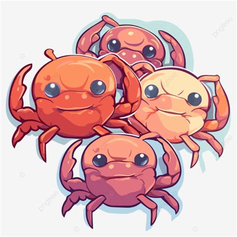 Four Cartoon Crabs In Different Colors Vector Crabs Sticker Cartoon
