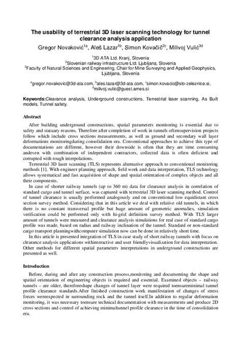 Pdf The Usability Of Terrestrial 3d Laser Scanning Technology For Tunnel Clearance Analysis