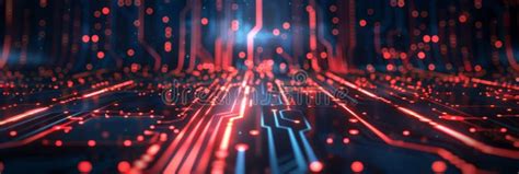 A Computer Circuit Board With Red And Blue Lights Ai Stock Illustration Illustration Of Night