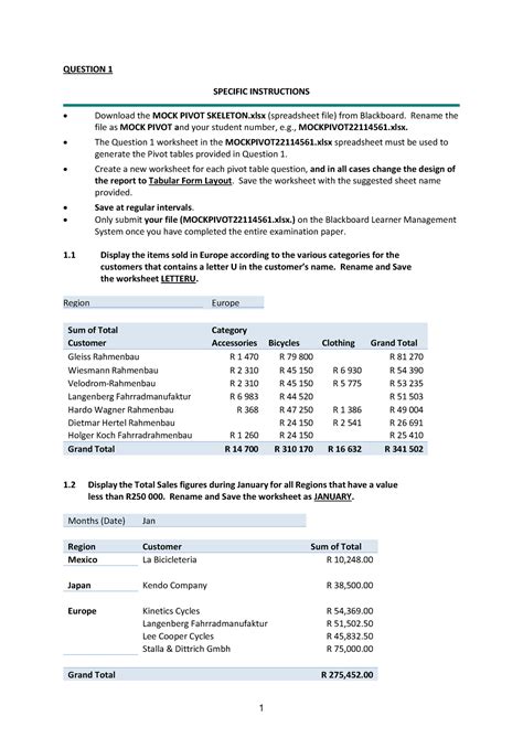 TEST Pivot Tables MOCK TEST QUESTION SPECIFIC INSTRUCTIONS Download The MOCK PIVOT SKELETON