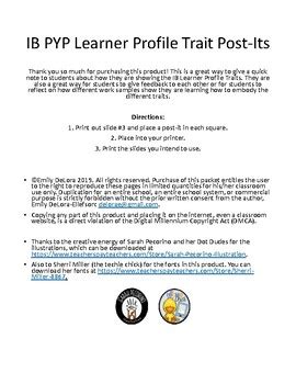 Printable Post Its With IB PYP Learner Profile Traits By Emily DeLora