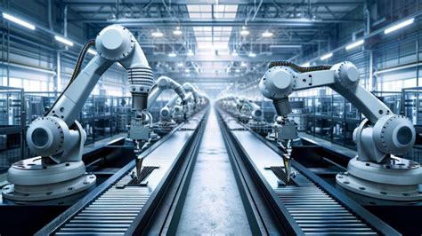 Automated Robotic Assembly Line In Modern Factory Generative Ai Stock