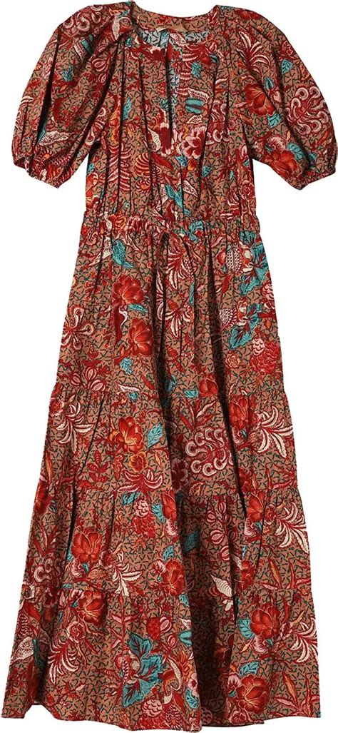 Buy Ulla Johnson Olina Split Neckline Puff Sleeve Midi Dress Primrose