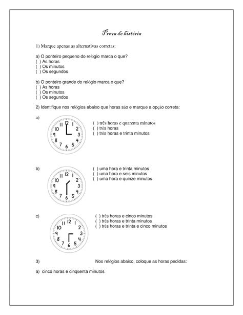 Atividade Com Relogio 3 Ano Retoedu