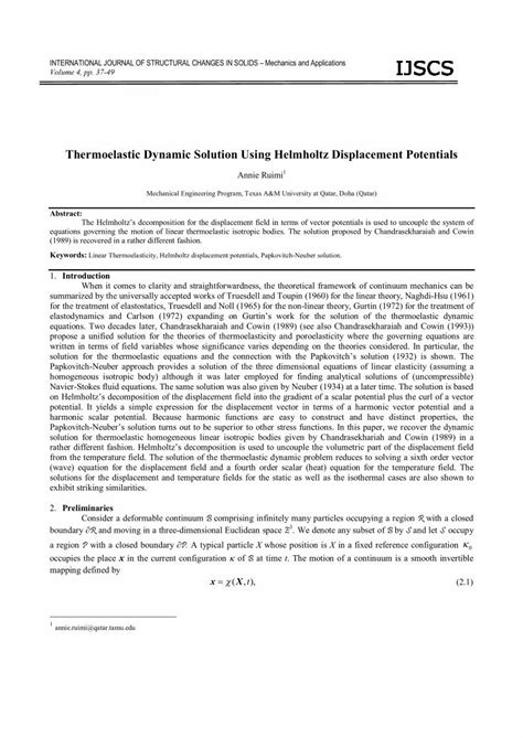 Pdf Thermoelastic Dynamic Solution Using Helmholtz Dokumentips
