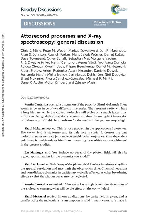 Pdf Attosecond Processes And X Ray Spectroscopy General Discussion