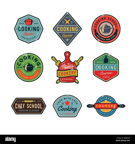 Set Of Vintage Cooking Classes Logos Retro Styled Culinary School