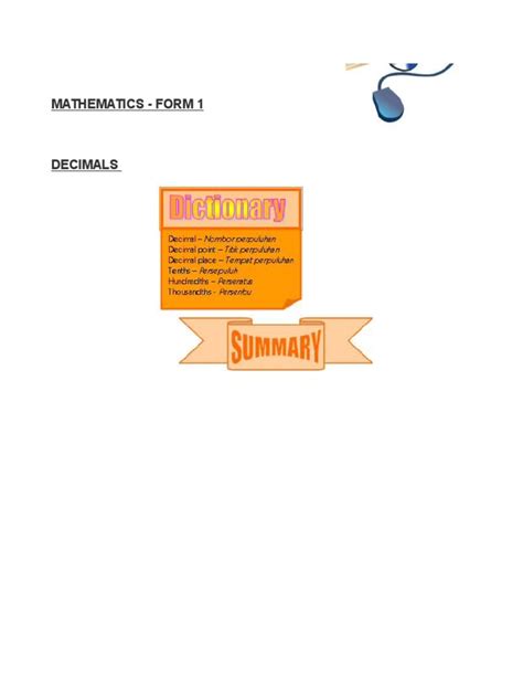Mathematics Decimal Notes Pdf Fraction Mathematics Notation