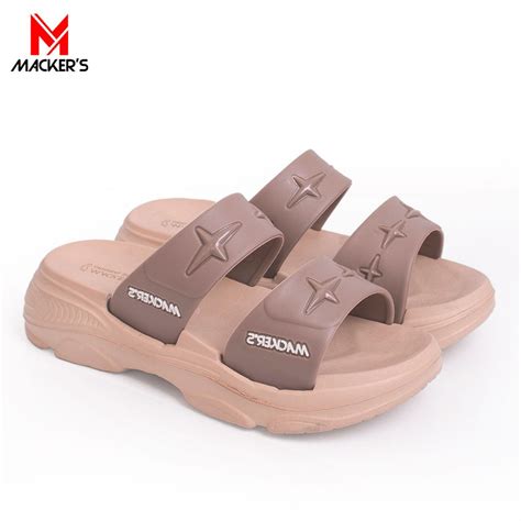 Jual [mackers] 2411 Sandal Slop Karet Wanita Tinggi Tebal Ringan Model Kasual Kekinian
