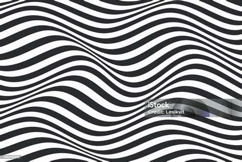 착시 현상의 물결 추상적인 흑백 삽화 수평선 줄무늬 패턴 또는 배경 물결 모양 왜곡 효과 강렬하고 밝은 색상에 대한 스톡 벡터 아트 및 기타 이미지 Istock
