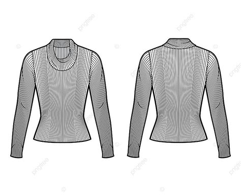 A Technical Illustration Of A Fitted Cowl Turtleneck Sweater With