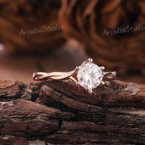 Unique Moissanite Engagement Ring Infinity Ring Rose Gold Ring