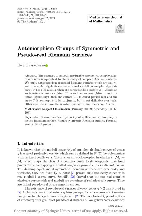 Pdf Automorphism Groups Of Symmetric And Pseudo Real Riemann Surfaces