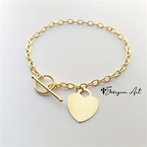 White Gold Heart Engravable Bracelet Etsy