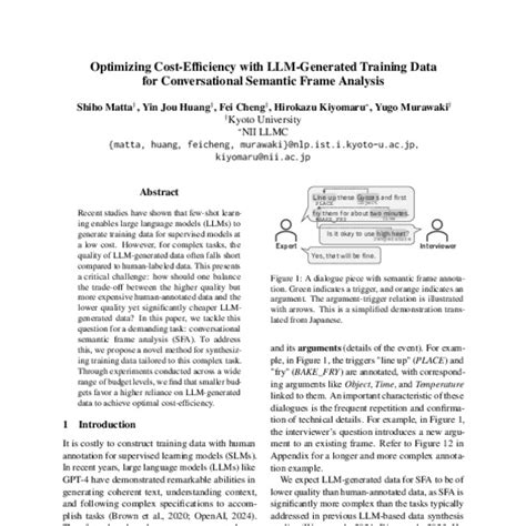 Optimizing Cost Efficiency With Llm Generated Training Data For Conversational Semantic Frame