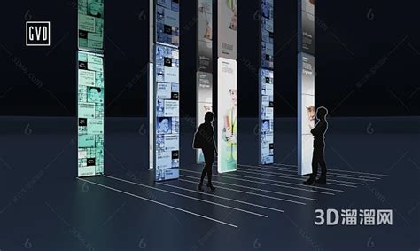 展览展示展馆 现代科技展厅 Led显示屏幕矩阵 展厅造型柱子 屏幕矩阵 团队风采 拼接屏显示装置3d模型 花瓣网