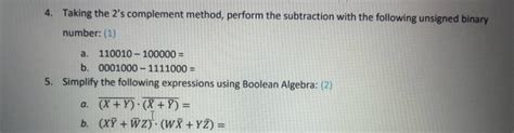 solved 4 taking the 2 s complement method perform the