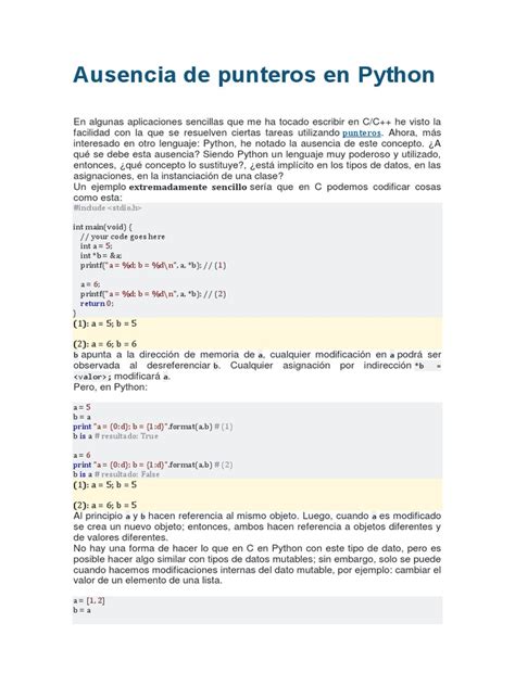 Ausencia De Punteros En Python Pdf Puntero Programación De