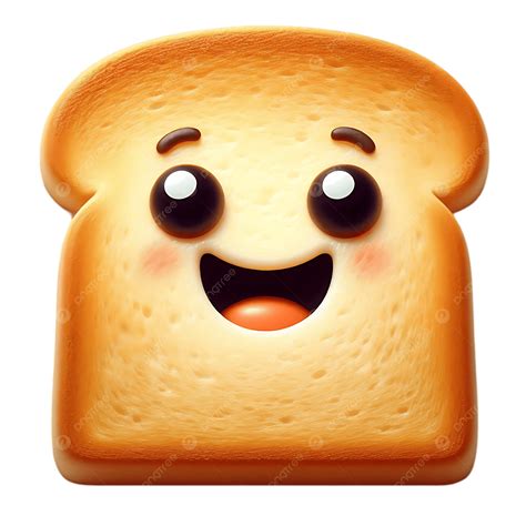 A Cute Smiling Slice Of Bread With Large Expressive Eyes And Blushing