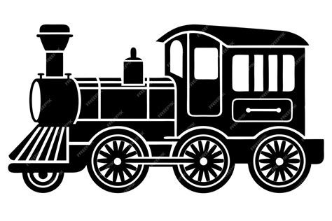 Old Steam Locomotive Set Vintage Train Vector Illustration Silhouette